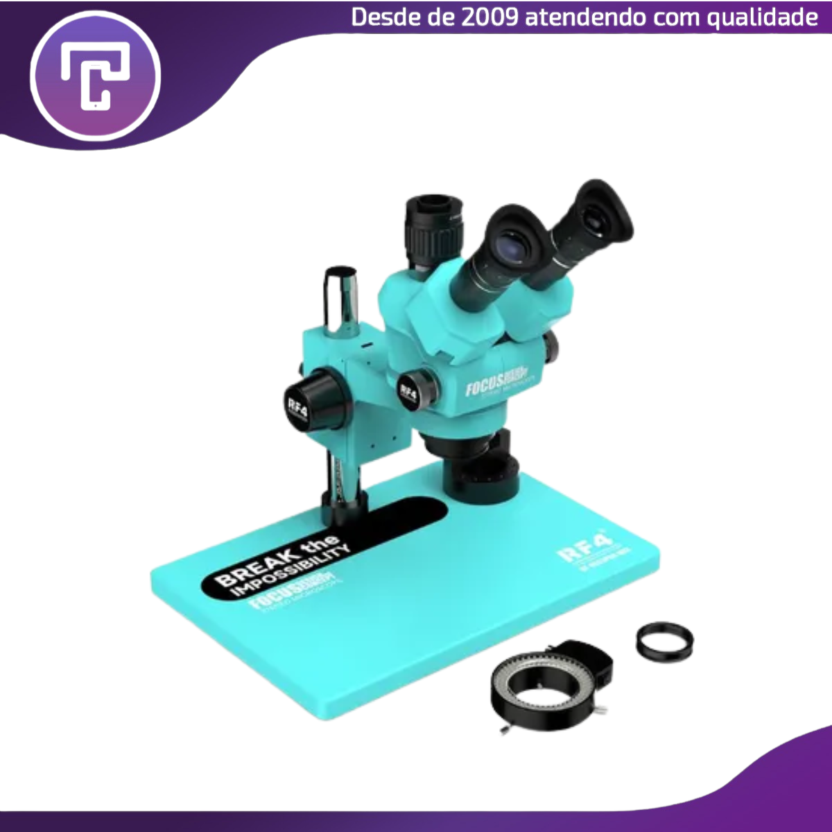 Microscópio Trinocular 6558X com foco Simultaneo, Led de Iluminacao e ...