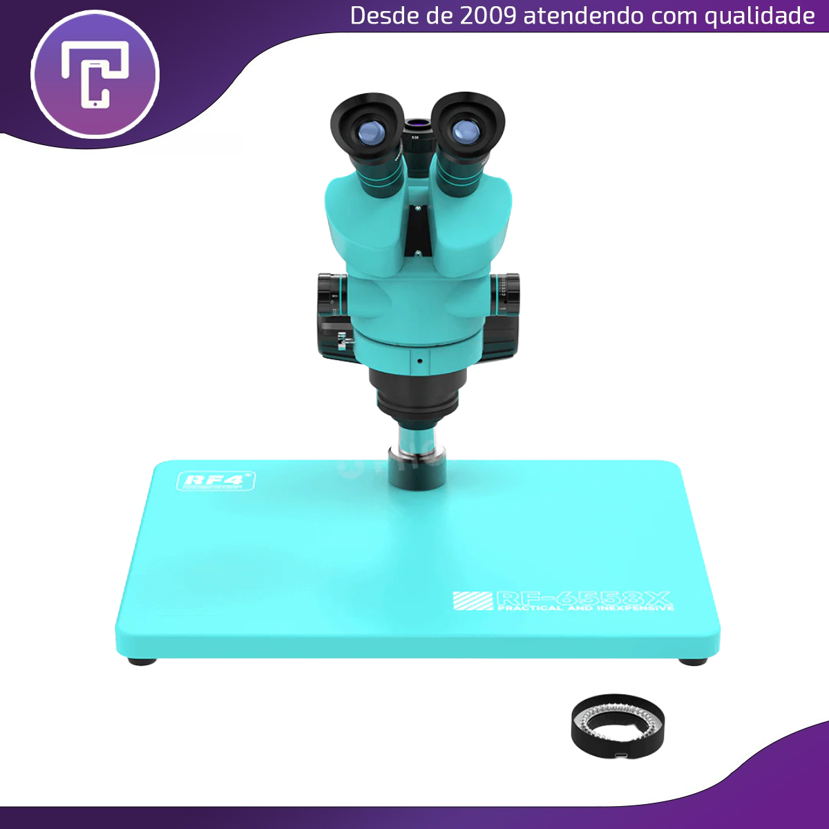 Microscópio Trinocular 6558X com foco Simultaneo, Led de Iluminacao e ...